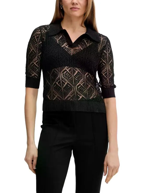 Joseph Ribkoff Polo Collar Knitted Top - Black