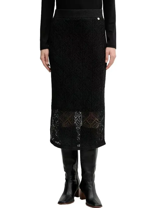 Joseph Ribkoff Lace Panel Midi Skirt - Black