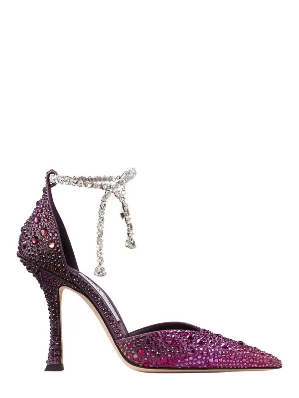 JIMMY CHOO Stevie 100 Crystal Embellished Satin Pumps - Winter Bloom/violet Orchid Mix