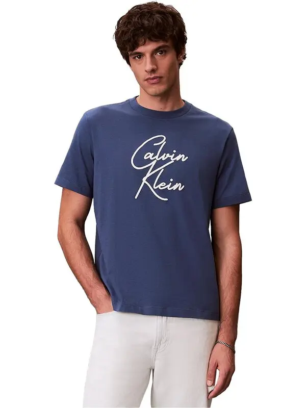 Calvin Klein Script Logo Relaxed T-shirt - Dark Denim