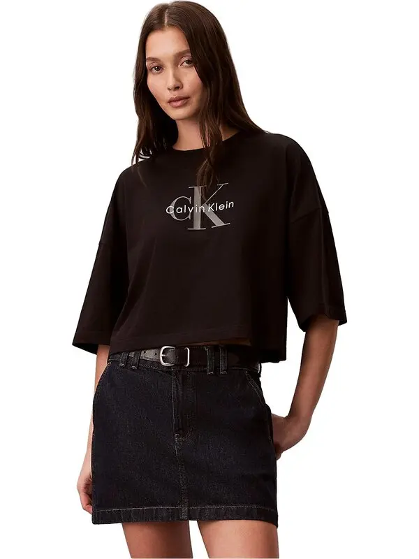 Calvin Klein Monologo Cropped Boxy T-shirt - Black