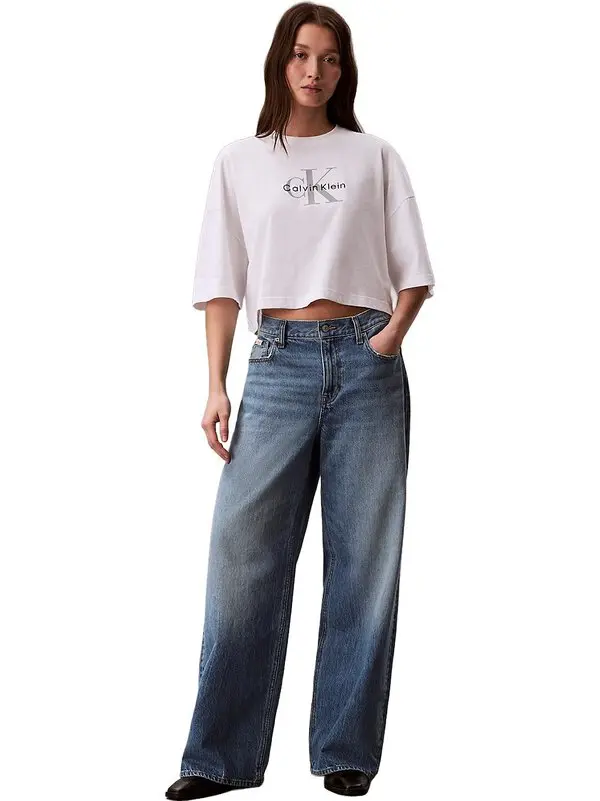 Calvin Klein Monologo Cropped Boxy T-shirt - Bright White
