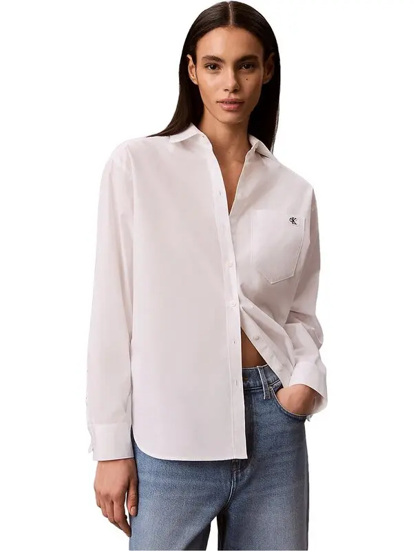 Calvin Klein Cotton Poplin Relaxed Fit Shirt - Brilliant White