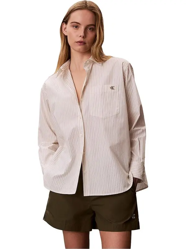 Calvin Klein Cotton Poplin Stripe Relaxed Button-down Shirt - Calico Three Color Refined Stripe