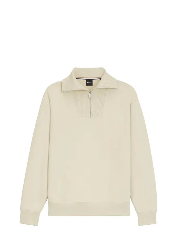 BOSS Peached-cotton Sweatshirt With Zip Collar - White