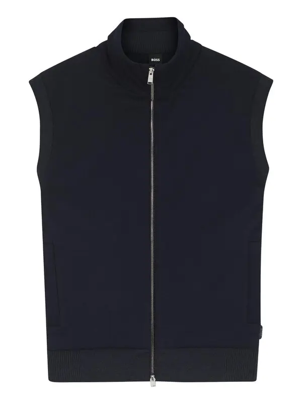 BOSS Flannel Gilet With Ribbed Trims - Dark Blue