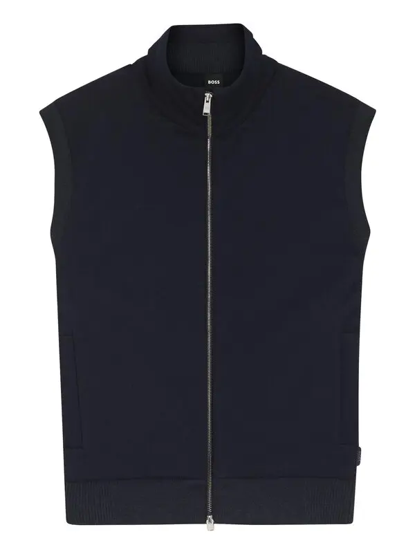 BOSS Flannel Gilet With Ribbed Trims - Dark Blue