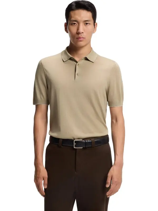 BOSS Knit Polo Shirt In Silk And Cotton - Khaki