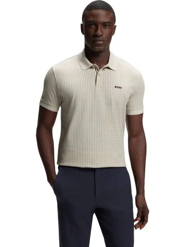 BOSS Cotton-piqué Polo Shirt With All-over Print - Light Beige