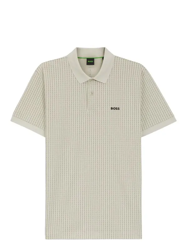 BOSS Cotton-piqué Polo Shirt With All-over Print - Light Beige