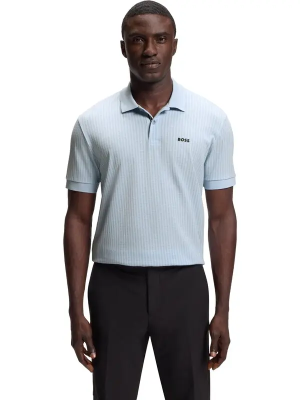 BOSS Cotton-piqué Polo Shirt With All-over Print - Light Blue
