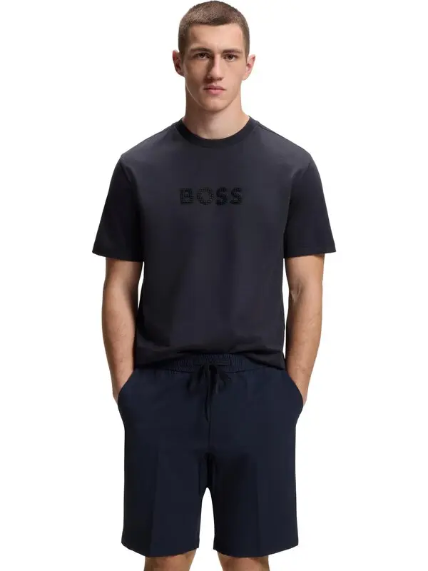 BOSS Cotton-jersey T-shirt With Golf-inspired Logo - Dark Blue