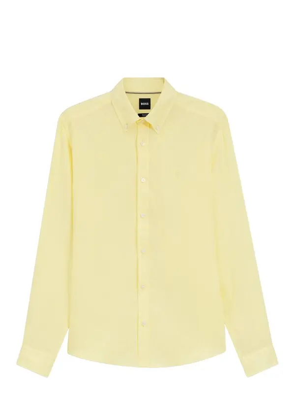 BOSS Regular-fit Shirt In Linen - Light Yellow