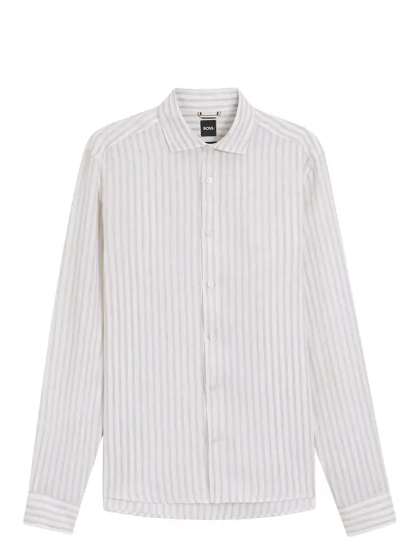 BOSS Regular-fit Shirt In Striped Linen - Light Beige