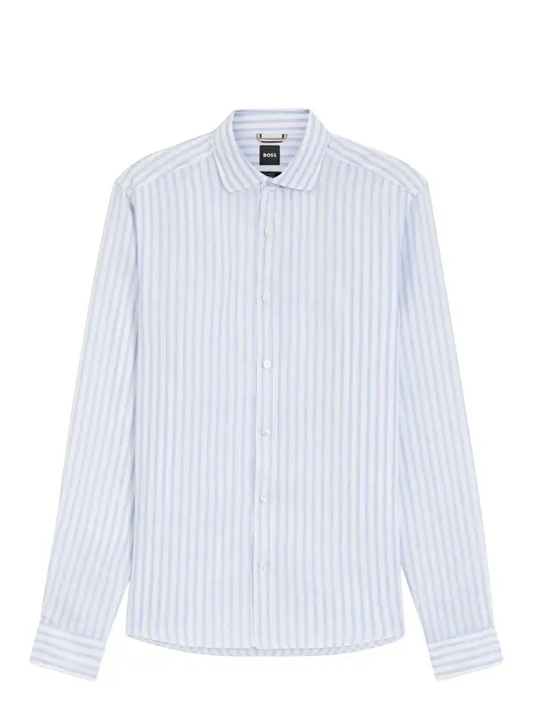 BOSS Regular-fit Shirt In Striped Linen - Light Blue