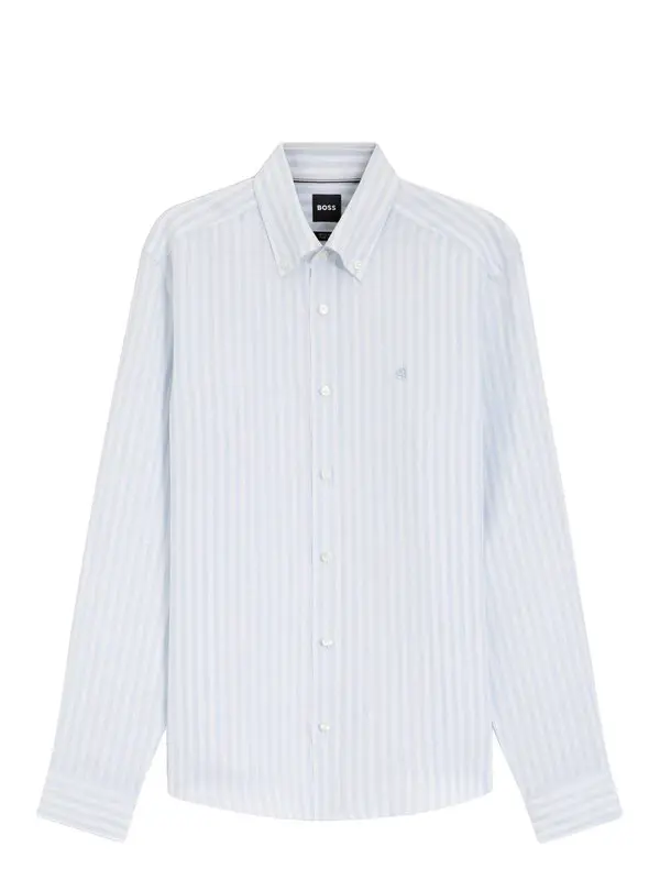 BOSS Regular-fit Shirt In Striped Linen - Light Blue