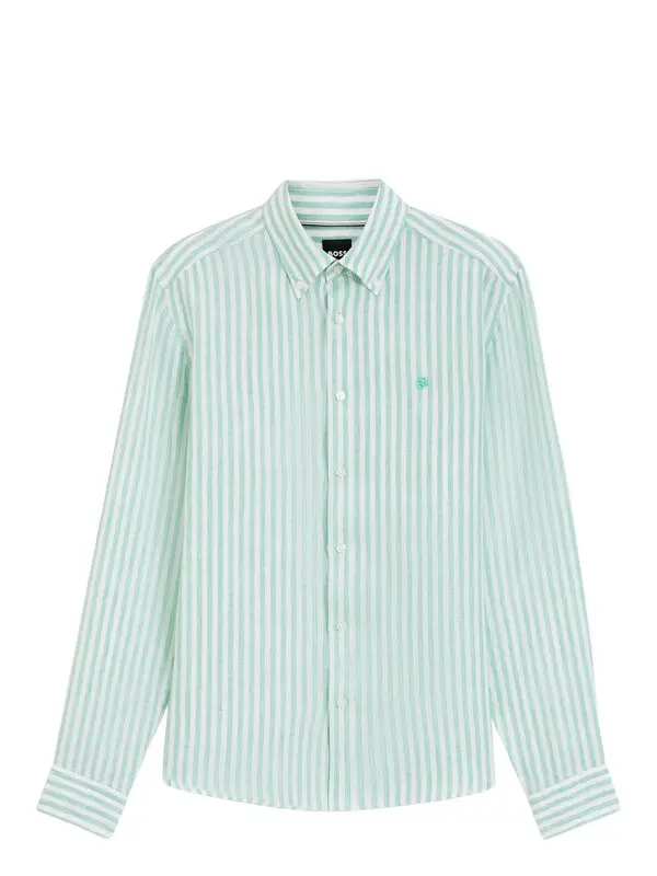 BOSS Regular-fit Shirt In Striped Linen - Light Green