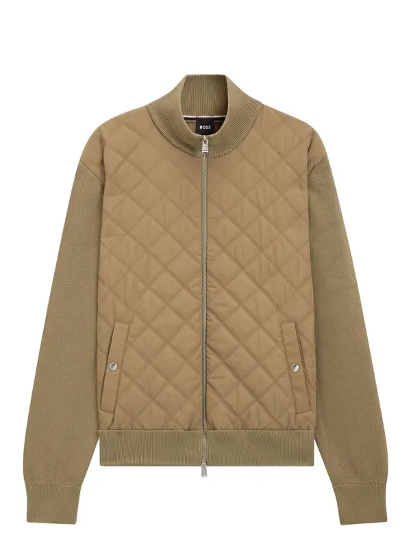 BOSS Knitted Wool Quilted-front Jacket - Khaki