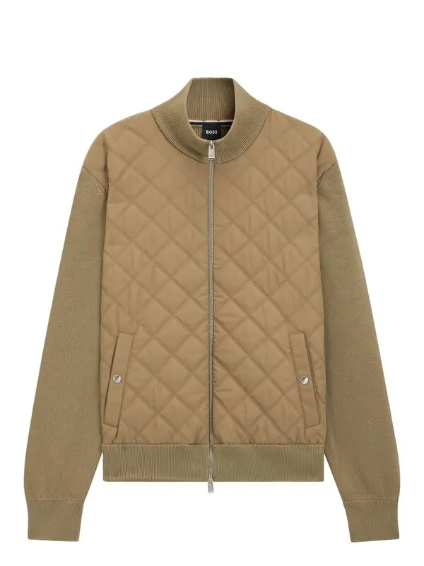 BOSS Knitted Wool Quilted-front Jacket - Khaki