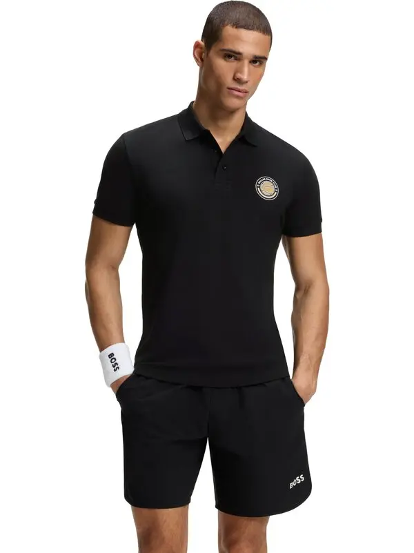 BOSS Cotton-piqué Polo Shirt With Tennis Artwork - Black