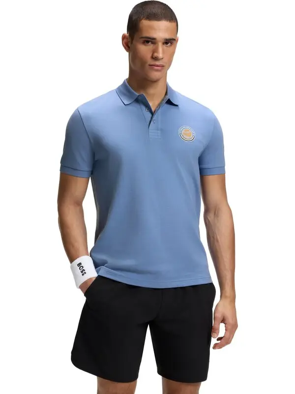 BOSS Cotton-piqué Polo Shirt With Tennis Artwork - Light Blue