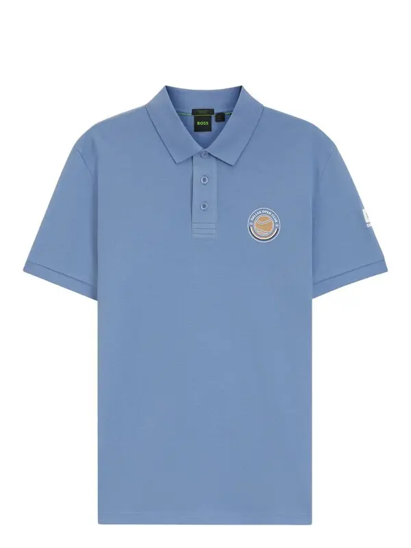 BOSS Cotton-piqué Polo Shirt With Tennis Artwork - Light Blue