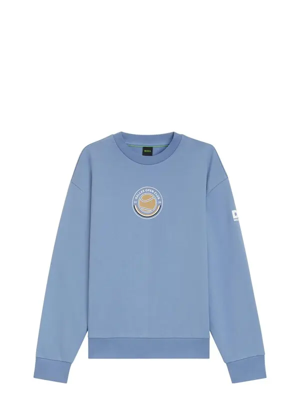 BOSS Cotton-terry Sweatshirt With Tennis Artwork - Light Blue