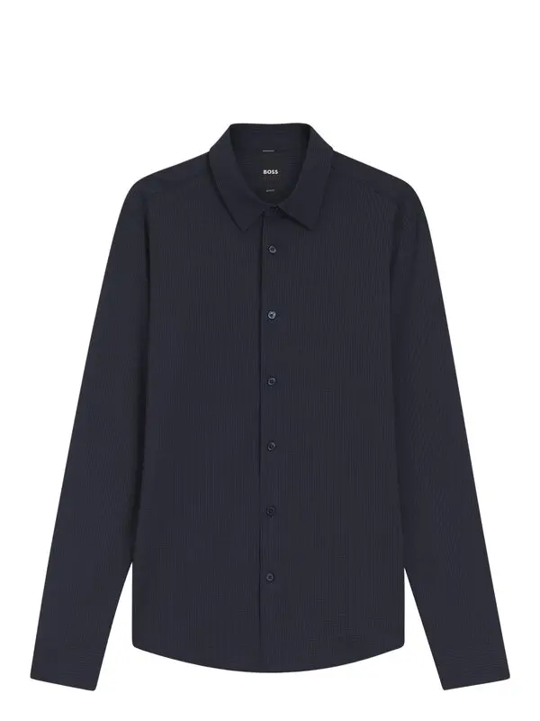 BOSS Slim-fit Shirt In Italian Performance-stretch Seersucker - Dark Blue