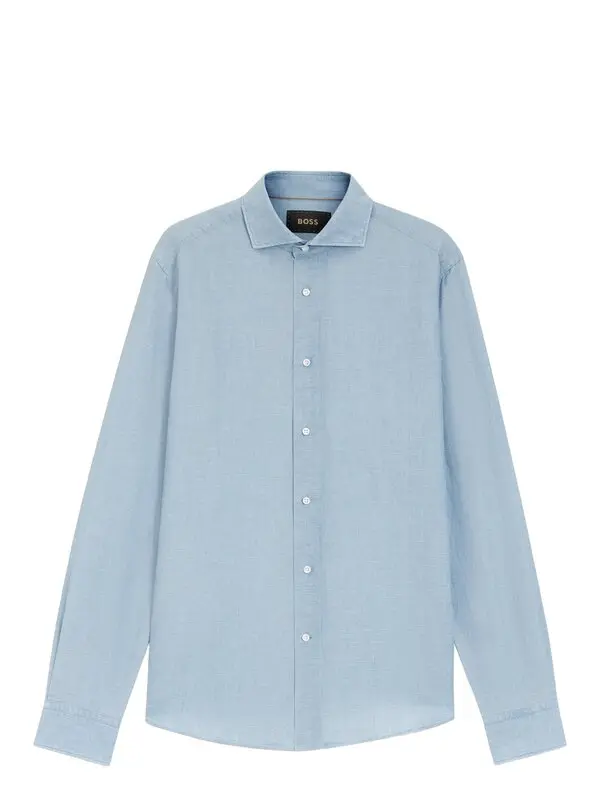 BOSS Regular-fit Shirt In Italian-made Linen And Cotton - Light Blue