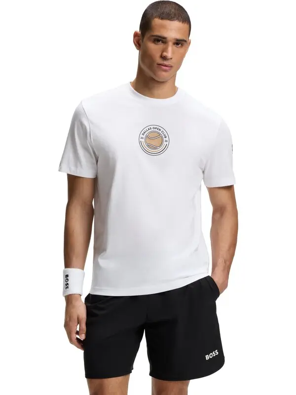 BOSS Relaxed-fit T-shirt In Cotton With Tennis Artwork - White