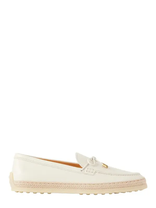 TOD'S Raffia-trimmed Bow Loafers - Neutrals