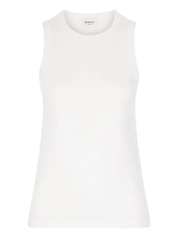 Saint Laurent Embroidered Ribbed Cotton-jersey Tank - White