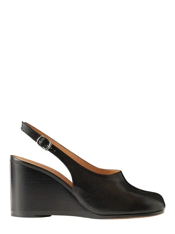 MAISON MARGIELA Tabi Leather Wedge Slingback Pumps - Black