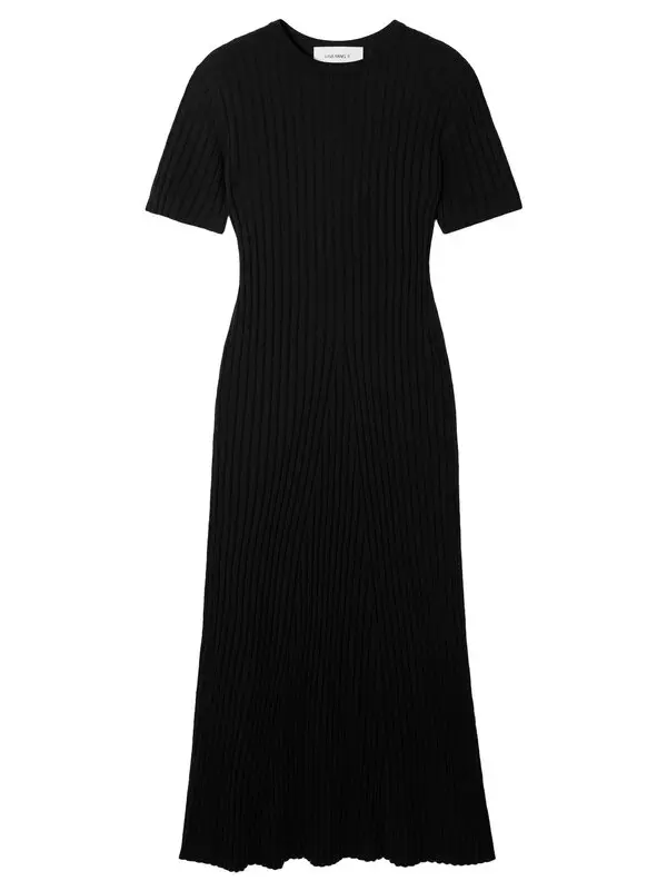 LISA YANG Isabela Ribbed Cotton And Cashmere-blend Midi Dress - Black