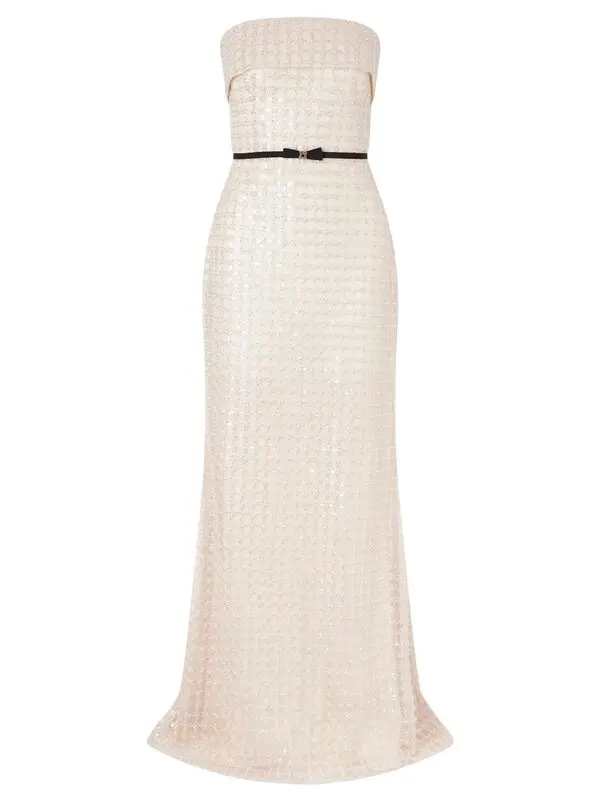 Elie Saab Strapless Embellished Silk-blend Gown - White