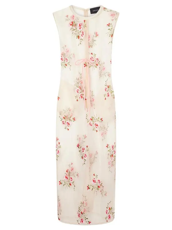 Simone Rocha Bow-embellished Embroidered Organza Midi Dress - Pink