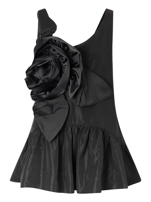 Simone Rocha Appliquéd Ruffled Taffeta Top - Black