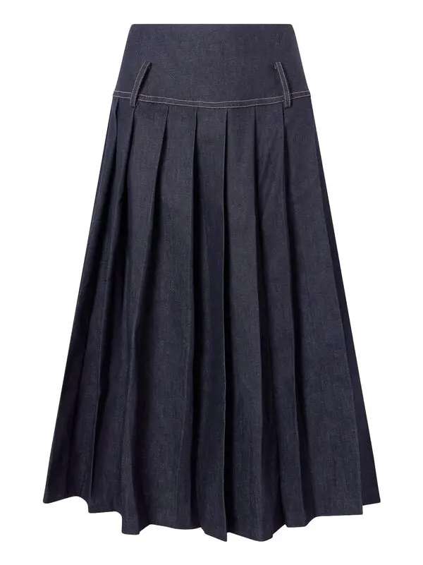 TOLU COKER Pleated Denim Maxi Skirt - Blue