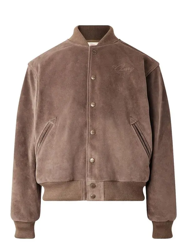 CHERRY LOS ANGELES Logo-debossed Suede Bomber Jacket - Brown