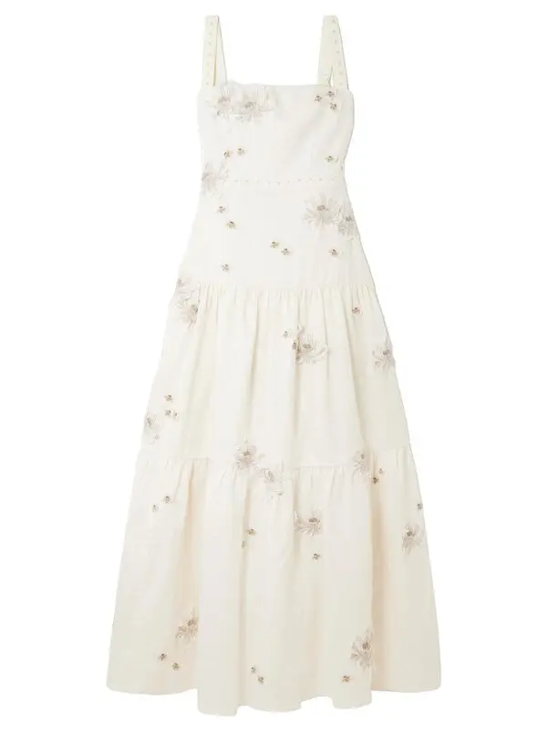 Agua Bendita Lima Embellished Appliquéd Tiered Maxi Dress - Off-white