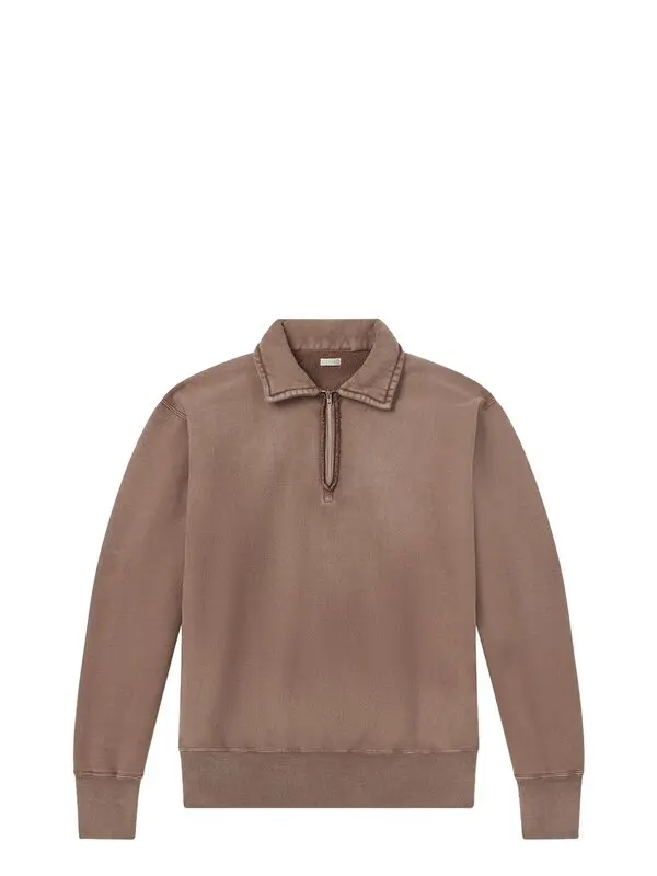 A.PRESSE Half-zip Cotton-jersey Sweatshirt - Brown
