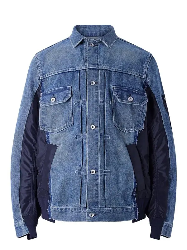 Sacai Denim And Nylon-twill Bomber Jacket - Blue