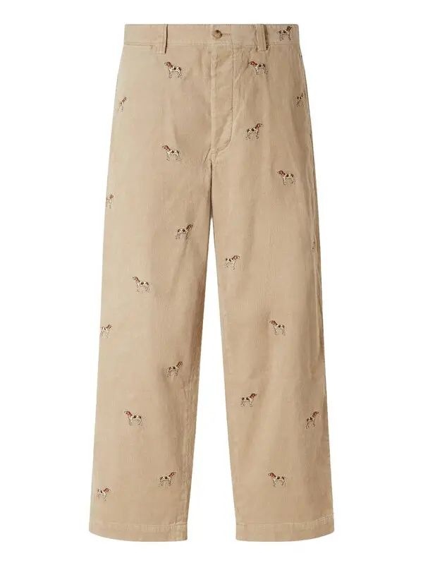 Polo Ralph Lauren Straight-leg Embroidered Cotton-corduroy Trousers - Neutrals