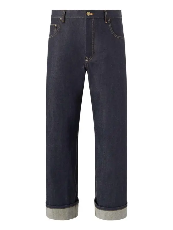 Thom Browne Cropped Straight-leg Selvedge Jeans - Navy