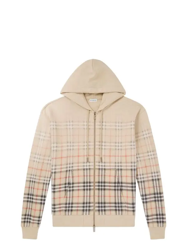 Burberry Checked Cotton-jersey Hoodie - Beige