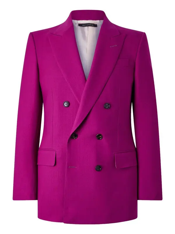 TOM FORD Slim-fit Double-breasted Wool-twill Blazer - Pink