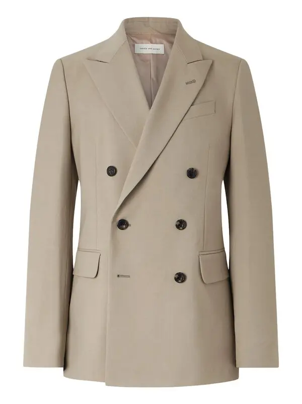 Dries Van Noten Double-breasted Wool And Mohair-blend Twill Blazer - Neutrals
