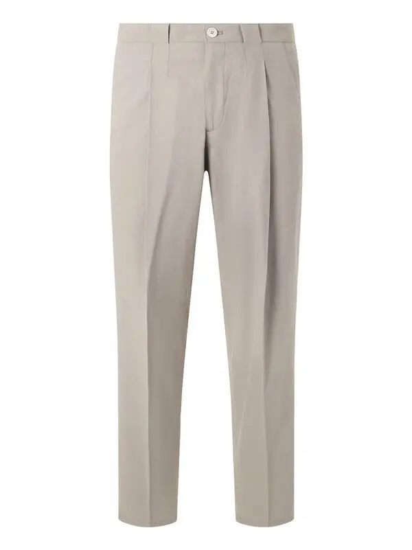 Brunello Cucinelli Straight-leg Pleated Cotton-twill Trousers - Gray