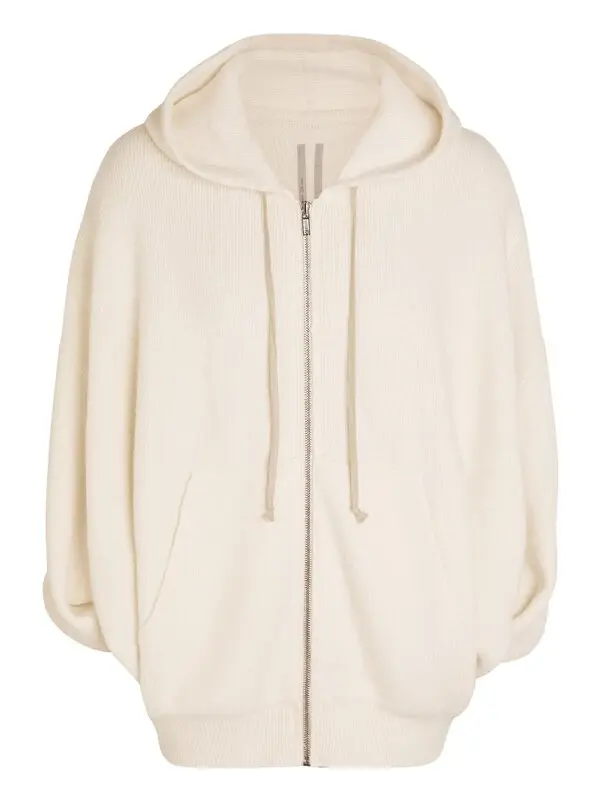 Rick Owens Zipped Hooded Knit Jumper - Cream