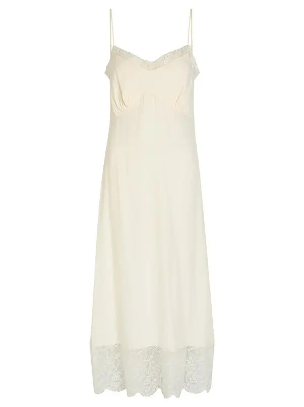 Simone Rocha Lace-trimmed Crepe-de-chine Midi Dress - Cream